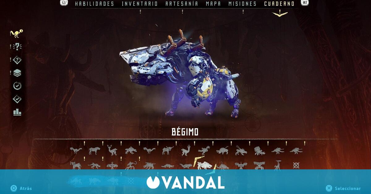 Bégimo en Horizon: Zero Dawn - Puntos débiles y recompensas