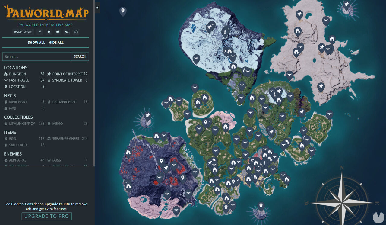 Mapa interactivo de Palworld: TODOS los secretos, cofres, torres, jefes ...