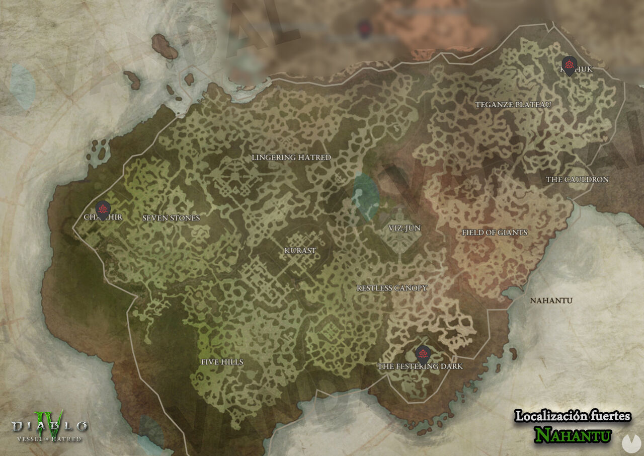 Mapa de Nahantu en Diablo 4: TODAS las mazmorras, fuertes ...