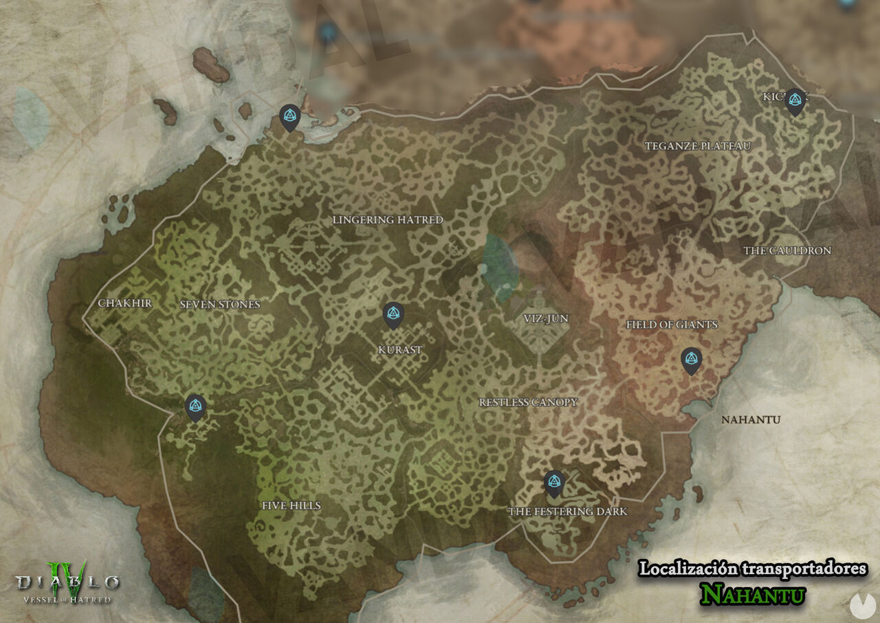 Mapa de Nahantu en Diablo 4: TODAS las mazmorras, fuertes ...