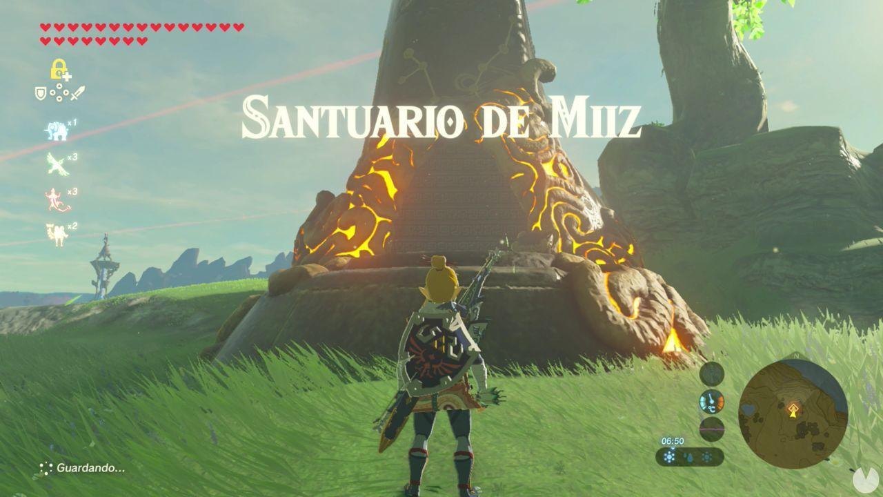 Una bestia con dos lanzas y Santuario de Miiz en Zelda: BotW