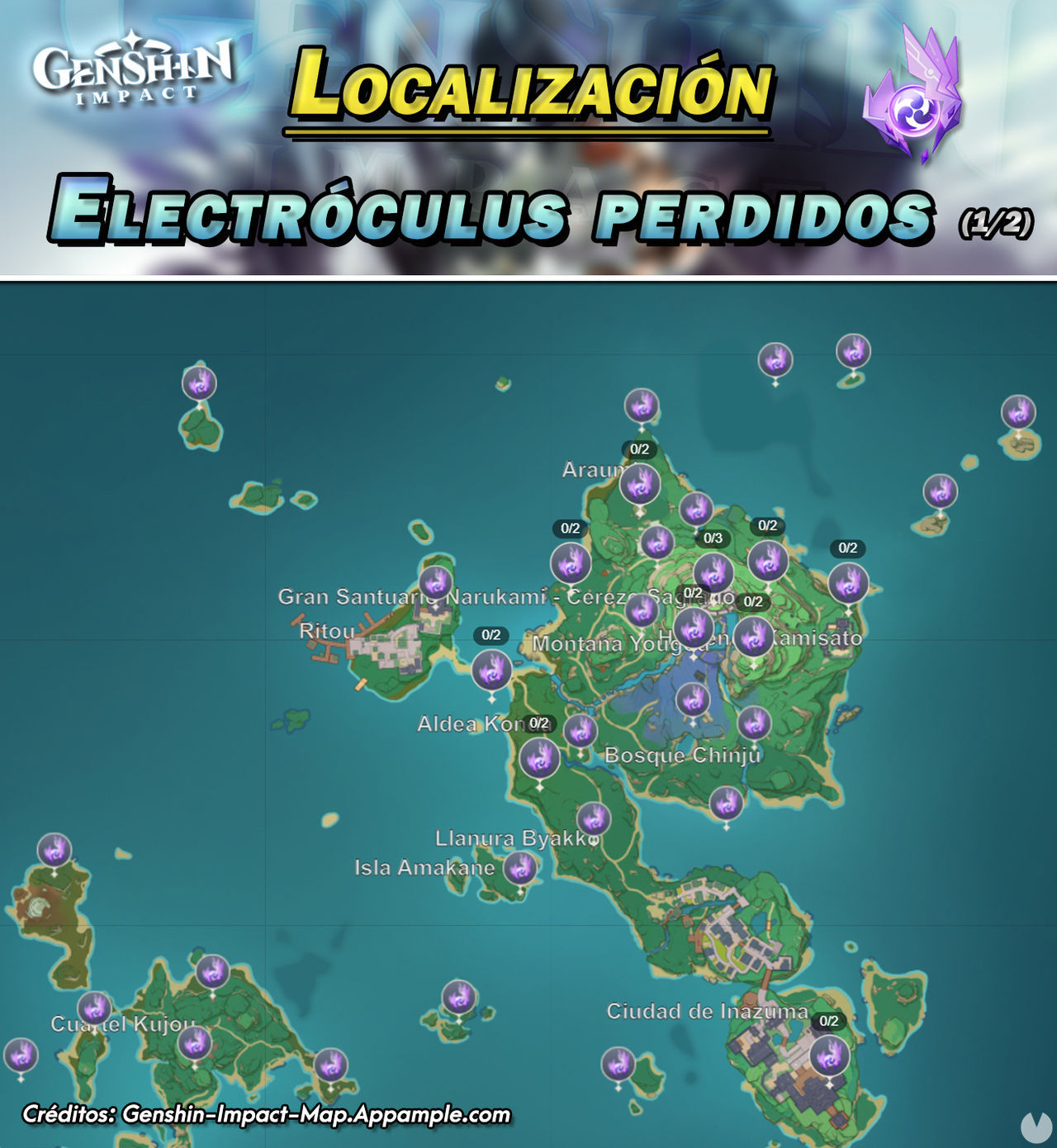 Electróculus de Genshin Impact: Localización de TODOS los orbes de Inazuma